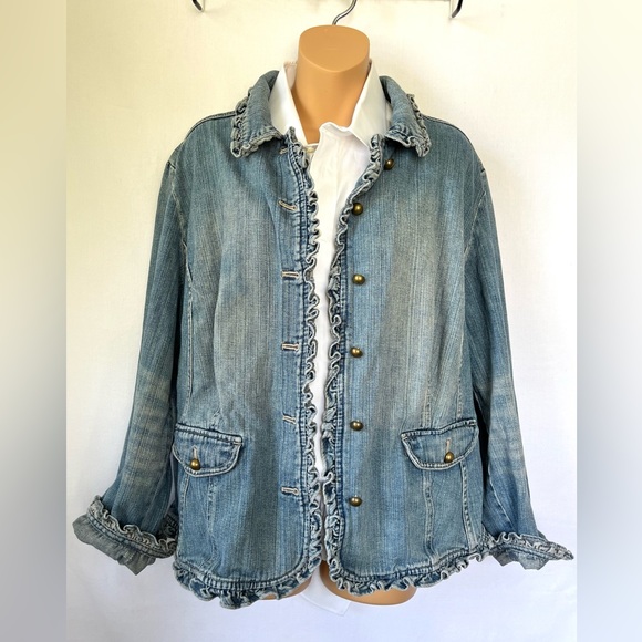 J. Jill | Jackets & Coats | J Jill Womens Ruffle Denim Jacket Size 2x ...